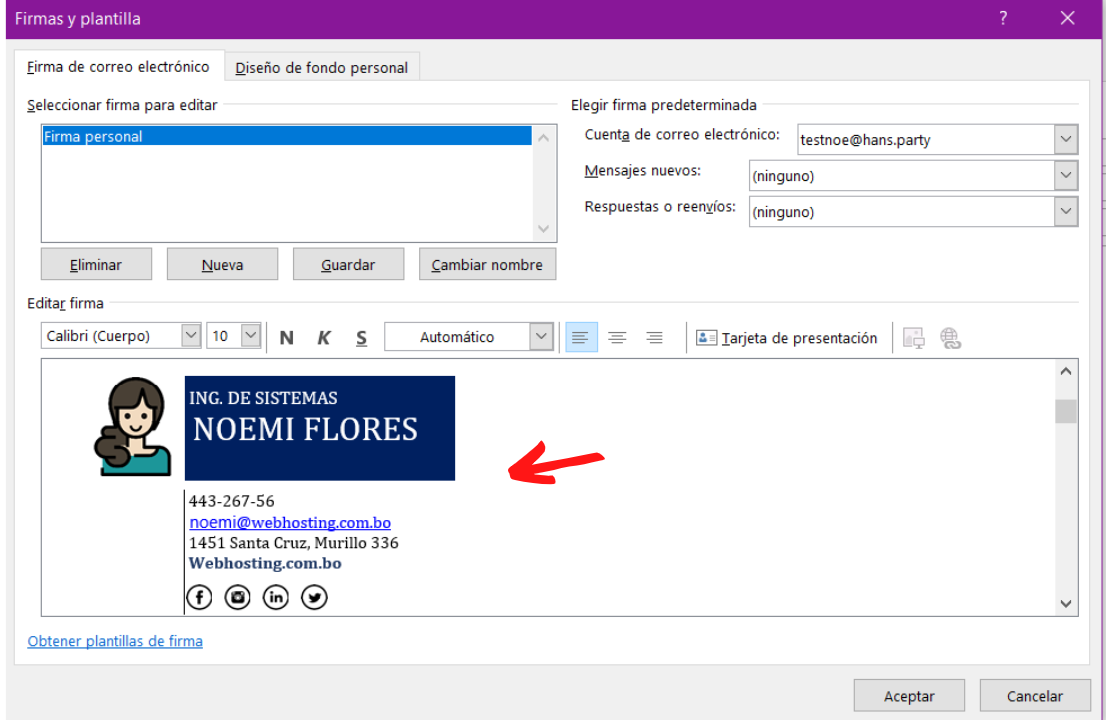 Crea tu firma de correo en Outlook y Webmail - WebHosting Bolivia